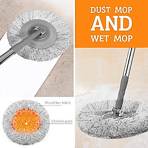 Dust Mop, Wall Cleaner Mop, with Hight Adjustable Handle and 1 Washable Mops Pad, Wet & Dry Floor Cleaning Mop for Hardwood, Tiles, Laminate, Vinyl - Dust Broom (Grey)