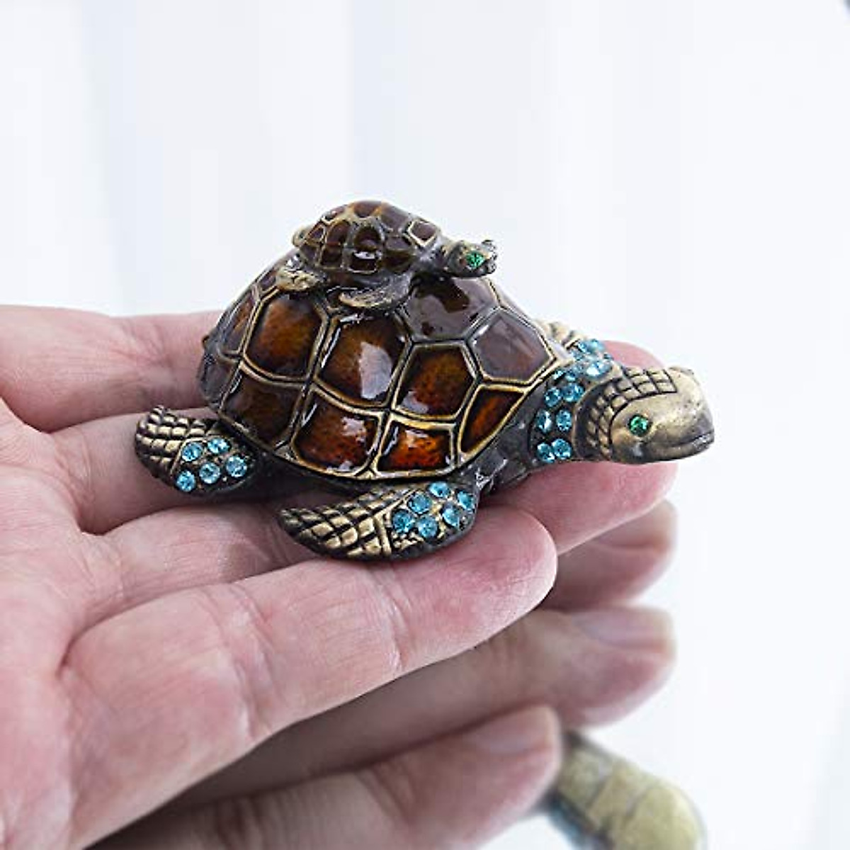 YU FENG Mother and Baby Turtle Figurines Jewelry Trinket Boxes Hinged Collectible Figurines