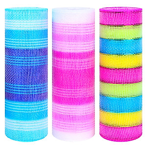 Kavoc 30Yards Poly Mesh Ribbon Decorative Mesh Red White Blue Metallic Foil Patriotic Tulle Roll for Veterans Day Patriotic Swags and Florist Crafting,10 Inch Wide (Easter)