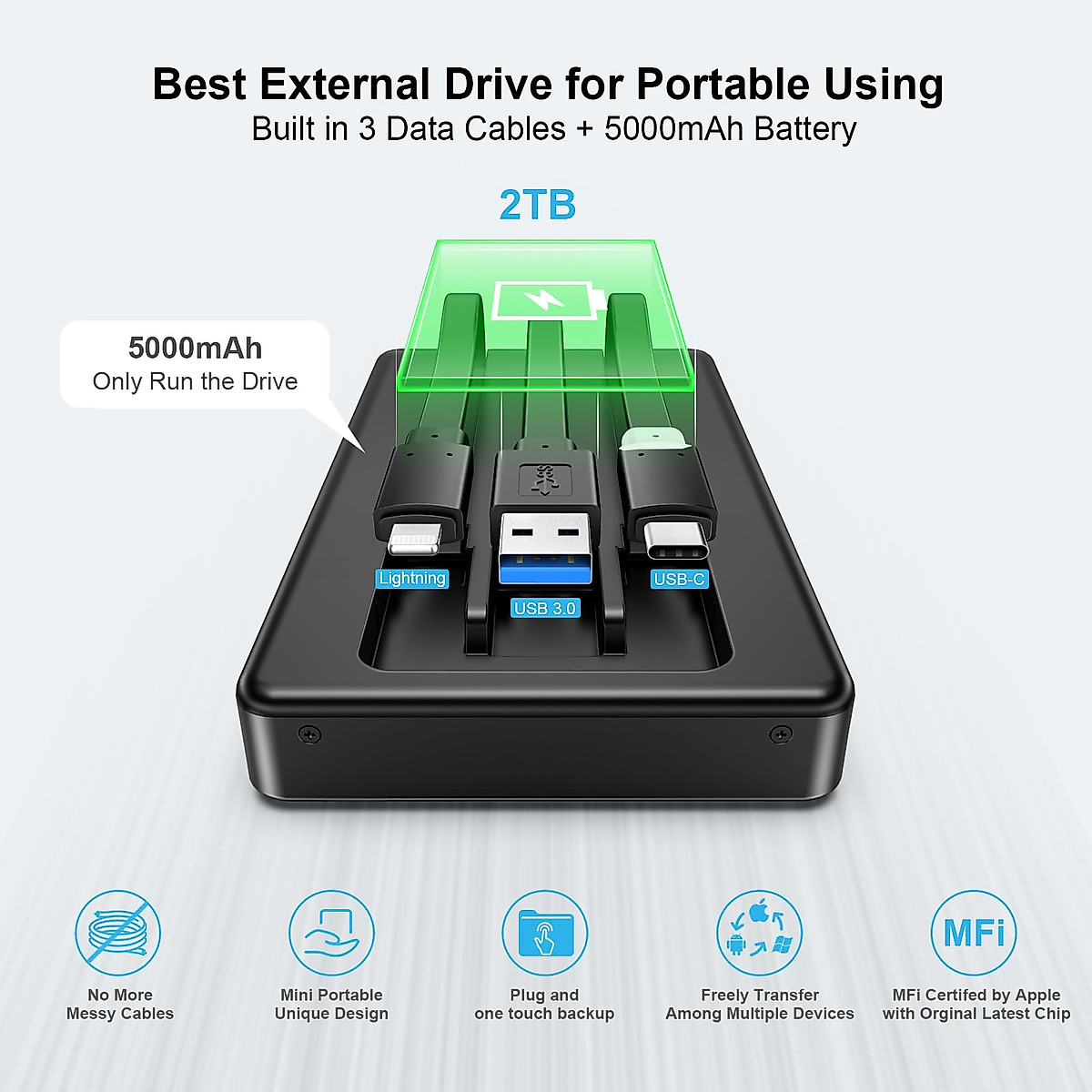 ySky 2TB External Hard Drive for iPhone & iPad,MacBook,Windows Computer,USB C Android Phones:Photo Stick USB Flash Drive to Backup Photo| Video | Music| File(MFi Certified)