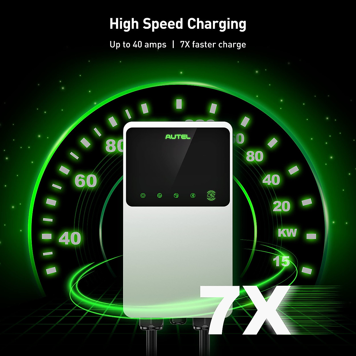 Autel MaxiCharger Home Electric Vehicle (EV) Charger, up to 40 Amp, 240V, Level 2 WiFi and Bluetooth Enabled EVSE, NEMA 14-50 Plug, Indoor/Outdoor, 25-Foot Cable with Separate Holster, Silver