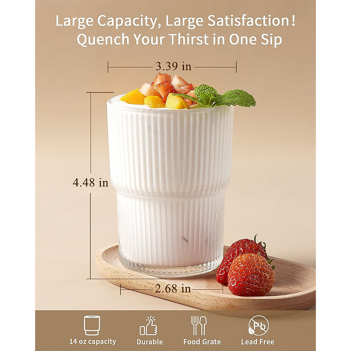 BJMEDYM Ribbed Glassesware 14 Oz Ripple Drinking Glasses Iced Coffee Glasses Glass Cup Set Of 6 Vintage Drinking Glasses Water Glasses Fluted Glassware Cocktail Glass Cute Glass Cups