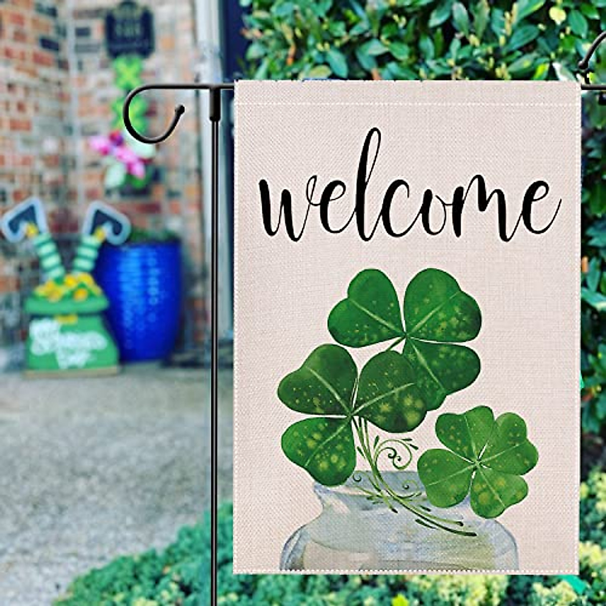 St Patrick's Day Garden Flag 12 x18 Double Sided - Shamrock Clover Decorative Mini Welcome Flag - Holiday Small Farmhouse Yard Flag Burlap Lucky Irish