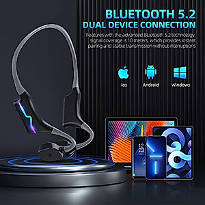 Dejavi Bone Conduction Headphones,Open-Ear Bluetooth IP68 Waterproof Sports Headphones,Fashion Headset,Built-in 8G Memory,Shiny and Cool,Suitable for Swimming,Running and Other Fitness Activities