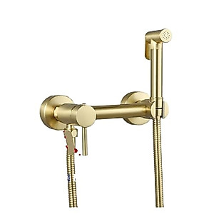 ifgswopq Brass Bidet Faucet Gold Toilet Faucet Handheld Toilet Bidet Sprayer Hygienic Shower Hot and Cold Mixer Shower Head (Color : A5090) (A5090GN)