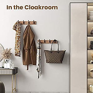 AMADA HOMEFURNISHING Coat Rack Wall Mount 2 Packs, Entryway Coat Rack with 4 Wall Hooks, Coat Hat Hanger for Wall Organized and Storage in Living Room, Bedroom Wooden AMCR03