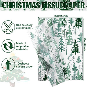 100 Sheets 20 * 14 Inches Christmas Tissue Paper for Gift Bags, Green Christmas Tree Pattern Tissue Paper for Gift Wrapping, Rustic Art Tissue for Winter Holidays Birthday Xmas New Year DIY Craft