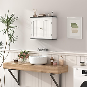 BOTLOG Bathroom Wall Cabinet, Medicine Cabinet with Door and Shelf, Wood Hanging Cabinet Over The Toilet Space Saver Storage Cabinet