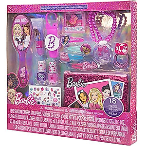 Barbie - Townley Girl 18 Pcs Cosmetic Makeup Gift Box Set includes Lip Gloss, Nail Polish, Eye Shadow, Hair Accessories and more! for Kids Girls, Ages 3+ perfect for Parties, Sleepovers and Makeovers