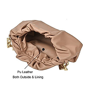 Eiyye Dumpling Purse Leather, Ruched Hobo Handbag, Buttery Soft Cloud Bag, Chain Purse Brown Dumpling Bag for Women