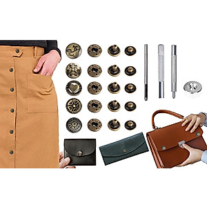40 Sets Snap Fasteners Kit, 17 mm Big Size Metal Clothing Snaps Kit with Fixing Tools, Leather Rivets+Buttons Press Studs+Double Cap Rivet for Bracelet, Bags, Leather, Coat, Down Jacket, Jeans Wear