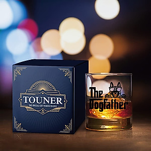 TOUNER German Shepherd Whiskey Glasses, The DogFather Whiskey Glass, Dog Lover Gifts For Him, Dog Dad Gifts For Men, Gifts from Dog Dad, Unique Gift For Dog Lovers