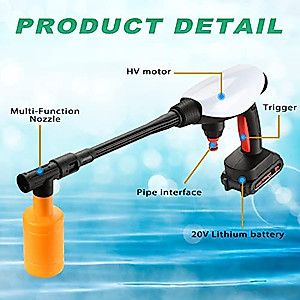 Cordless Pressure Washer,LAND 20V Electric Portable Power Cleaner with 2.0Ah Battery, Car Wash with All-in-one Adjustable Sapry Nozzle for Wall/Floor/Window/Cars/Fences/Siding with Bucket