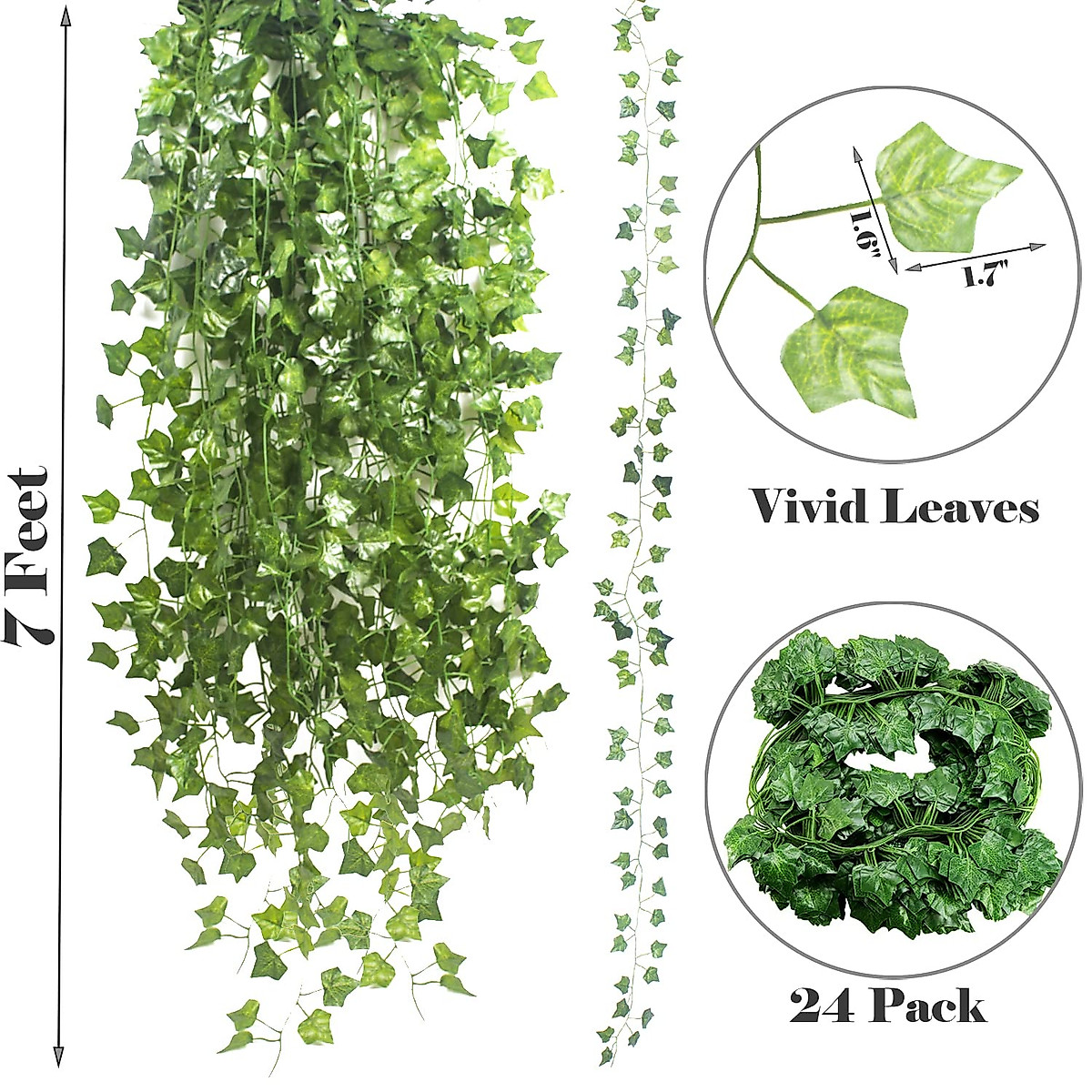 AITISOR 24 Pack Fake Ivy Leaves Artificial Ivy Garland Greenery Garlands Hanging Plant Vine for Wedding Wall Party Room Astethic Stuff Decor