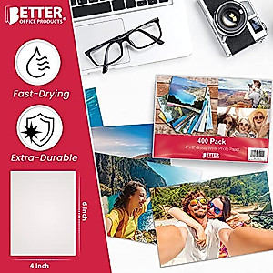 Premium Glossy Photo Paper, 4 x 6 inch, 400 Sheets, 200 gsm, Better Office Products, 4 x 6, 400-Count Pack