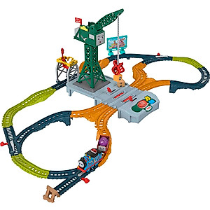 ​Thomas & Friends Motorized Toy Train Set, Talking Cranky Delivery with Track, Sounds & Phrases for Pretend Play Preschool Kids Ages 3+ Years