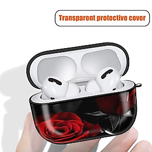 Case Cover for AirPods Pro Red Rose and Black Leaf Flowers Full Body Protection Case Earphone Earset Case Hard PC Cover