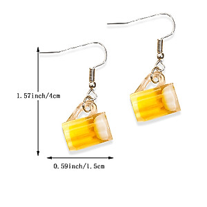 TIANBANGSHI Cute Creative Simulation Beer Mug Dangle Drop Earrings Handmade Lightweight Drink Bottle Earrings Funny Food Earrings for Women Beer Lover Statement Jewelry Gifts (beer glass)
