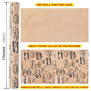 Ulmasinn Kraft Birthday Wrapping Paper Roll - 17 Inches X 33 Feet - for Boys Girls Kids Retro Classic Racing Sports Car Pattern Great for Birthday, Party, Anniversary