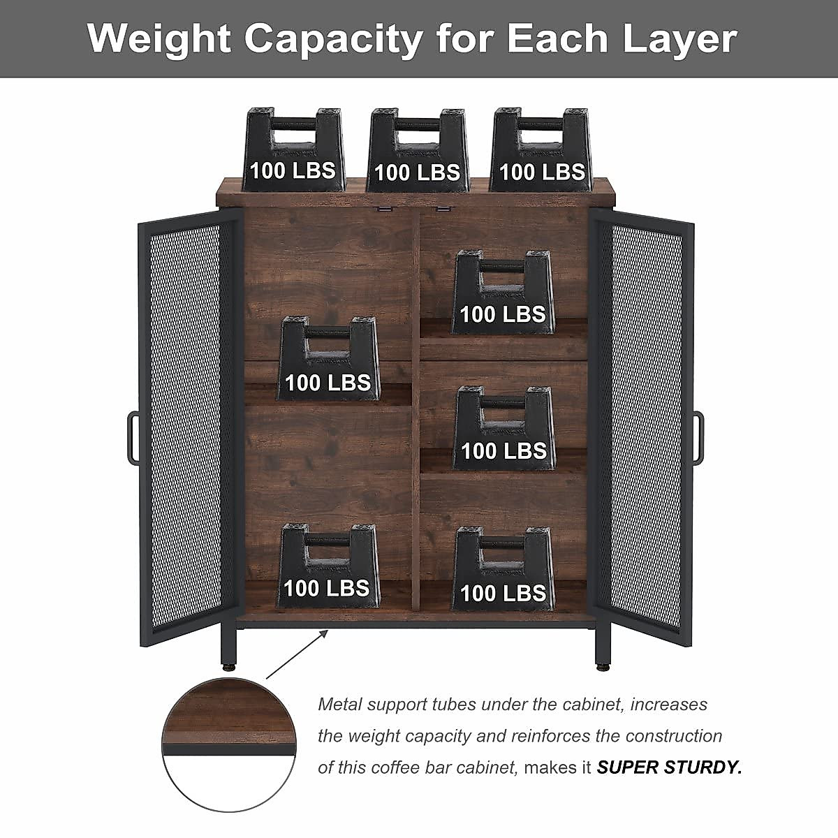 BON AUGURE Rustic Coffee Bar Cabinet for Liquor, Bar Cart on Wheels for The Home, Industrial Small Buffet Sideboard for Kitchen and Dining Room (Rustic Oak)