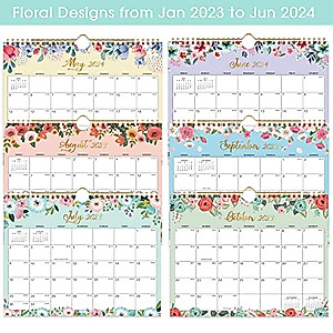 2023-2024 Wall Calendar - 18 Monthly Calendar 2023-2024, February 2023 - June 2024, 11" x 8.5", Twin-Wire Binding + Hanging Hook + Thick Paper + Unruled Blocks with Julian Dates - Floral