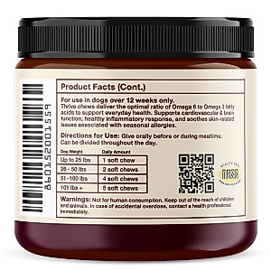 Hemp Well Thrive Chews for Dogs – Supports Hip, Joint, and Heart Health, Promotes Immune Support, Strengthens Skin and Coat, Organically Sourced – 60 Count