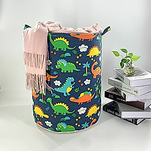 Mziart Large Storage Baskets Foldable Nursery Toys Box Storage Bins Canvas Fabric Gift Baskets Collapsible Laundry Basket Waterproof Clothes Organizer Laundry Hamper with Handles (Blue Dinosaurs)