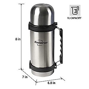 Koolatron 12V Insulated Vacuum Flask with Heater, 1L Silver and Black Stainless Steel, Push Button Dispenser, for Car, SUV, Truck, RV, Boat