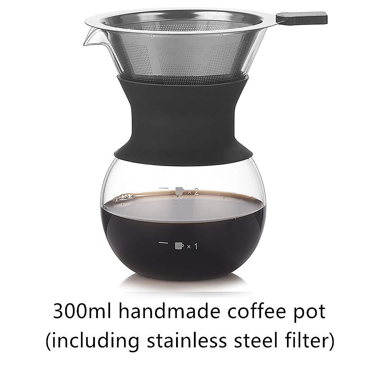 XIYUAN Pour Over Coffee Maker,With Paperless Reusable Stainless Steel Filter 600ML/20.2oz Carafe Borosilicate Glass Coffee Pot Hand Coffee Dripper Brewer Pot Set
