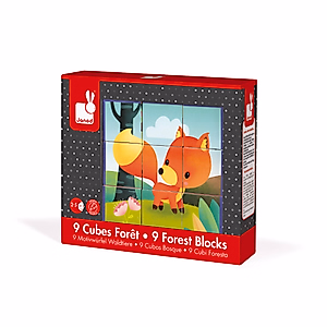 Janod Kubkid - 9 Blocks - Forest Animals Puzzle, One Color