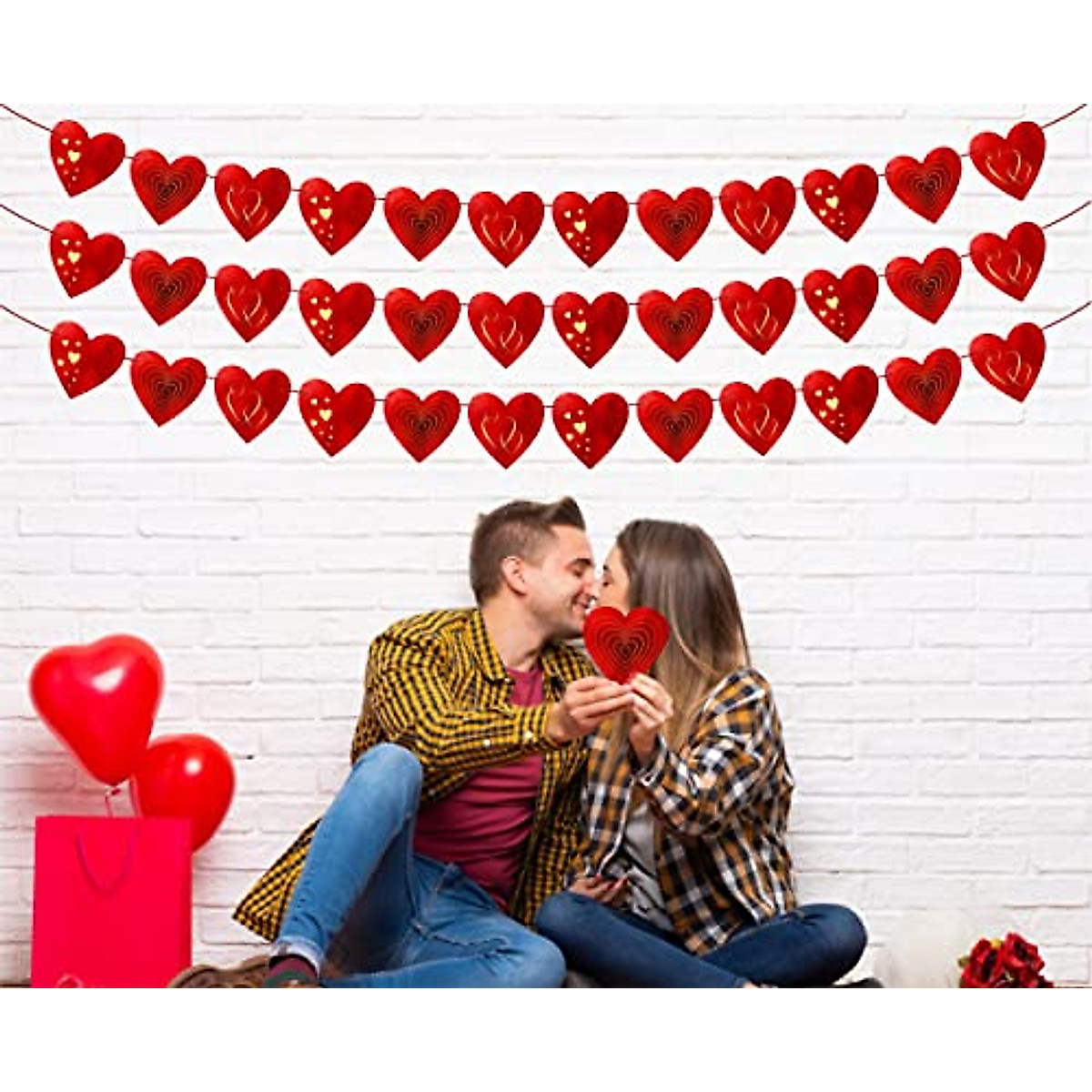 Easykart 36 Hearts Garland Red Gold Foiling Hearts Hanging String 3 Pack (Each 8.5ft) Anniversay Decorations Festival Birthday Home Windows Background Party Supplies