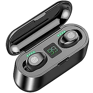 F9 TWS 5.0 Wireless Earbuds Sports Stereo, Charging and Protective Case with Led Display, Automatic Synchronization., Black