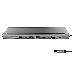 XUNMAIFHB Portable Docking Station,Type-C Multi-Function Docking Station hub hub MacBook Notebook Converter USB3.0/SD Card/RJ45/HDMI/VGA/Stereo Fast Transmission, Gray