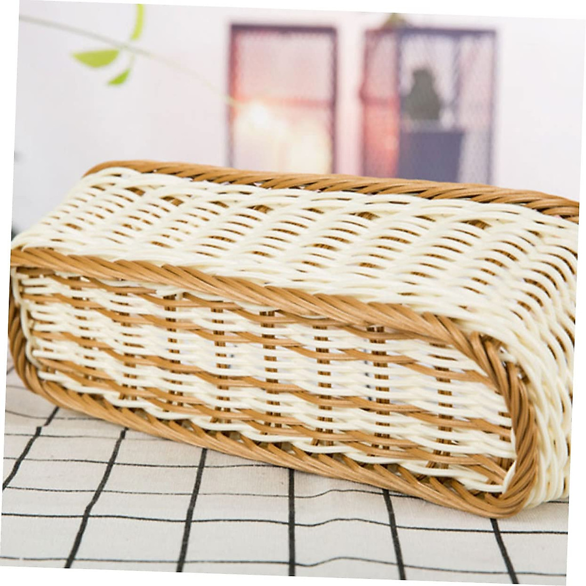 3 Pcs Woven Plate Basket Imitation Rattan Basket Imitation Rattan Plate Basket Rectangle Storage Basket White Wooden