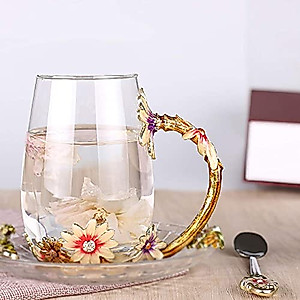 Glass Tea Cup,Glass Coffee Mugs,10.8oz /Blue Glass Coffee Cups for Wife Women Grandma Mom Girl Teacher Friend