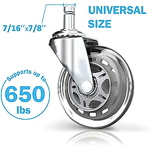 FOH Office Chair Wheels Set of 5 Heavy Duty Replacement Rubber Desk Chair Casters Best Protection for Your Hardwood Floors