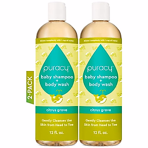 Puracy Shampoo & Body Wash for Children - Perfect Skin, Pure Ingredients - with 12 Fruit & Vegetable Extracts for Silky Smooth Skin, Gentle Citrus Grove Aromas, 98.8% from Mother Nature (12 Oz, 2-Pk)