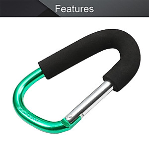 MroMax 3PCS Stroller Hooks, 5.5inches Carabiner Clip, Green Easier Travel Hook, Dog Stroller Leash Hook, Soft Foam Grip, Purse Holder, Large Clips for Hanging Bags, Backpack, Diaper Organizer