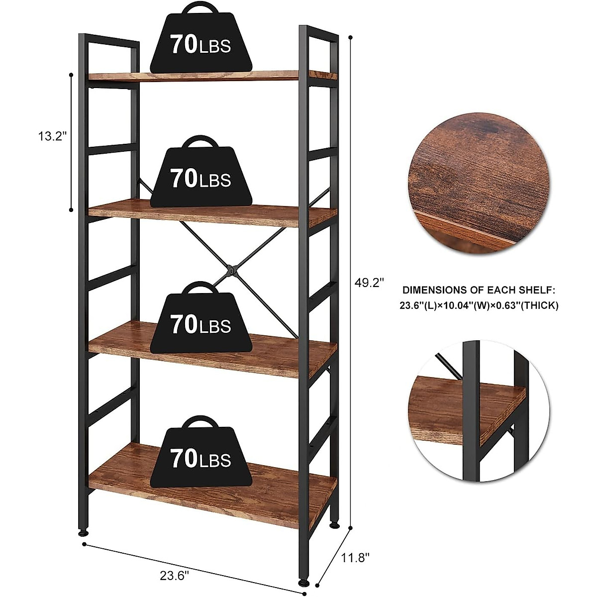 Mellingcasa 4 Tier Wood Shelving Unit,Adjustable Bookshelves Organizer,Office Shelves Small Book Shelf,Display Rack Shelves for Living Room,Bedroom and Office(4 Tier Bookshelf)