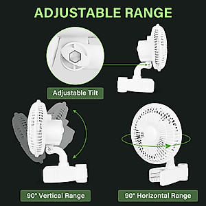 HealSmart Clip Fan, 6-Inch Grow Tent Fan, Monkey Fan, Wall Mount Fan with Adjustable 90° Angles, 15W, 2-Speeds Control, 2 Pack