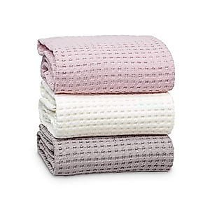 lulujo Soft Cotton Baby Blanket, Waffle Weave (Vanilla)