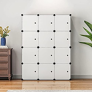 Aeitc Portable Wardrobe Closets 14"x18" Depth Cube Storage, Bedroom Armoire, Storage Organizer with Doors, 12 Cubes, Black