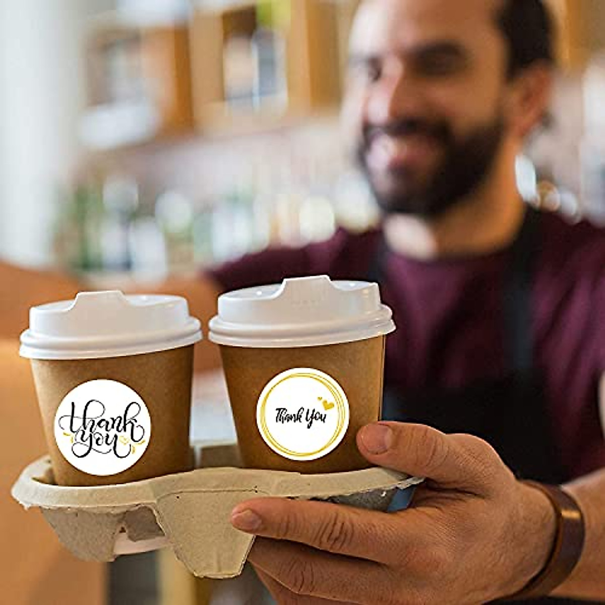 Thank You Sticker roll, Business Sticker, Bubble Envelope and Gift Bag Packaging Label, 3 Different Flower Patterns. 500 Sheets per roll, 1.5 inches in diamete, 4style