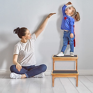 Wooden Step Stool Kids Toddler Foot Stools for Kids Potty Training Stool 2 Step Stool for Kitchen Sink Bathroom Two Step Stool with Handle Natural