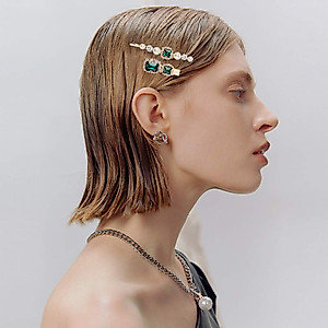 5 pcs Pearl Hair Pins for Women Hair Accessories Green Hair Clips Hair Bling Pearl Bobby Pins Emerald Hair Barrettes for Hair Styling