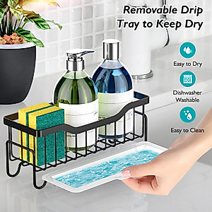 Kitchen Sink Caddy, Sponge Holder for Kitchen Sink, Kitchen Sink Organizer Accessories for Countertop, Stainless Steel Dish Sink Brush Holder with Removable Drip Tray for Dish Soap Brush Scrubber