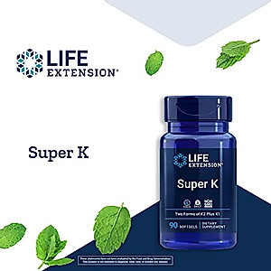 Life Extension Super K – Vitamin K1 and Two Forms of K2 for Bone, Heart, and Arterial Health - Gluten-Free, Once Daily, Non-GMO - 90 Count (Pack of 1)