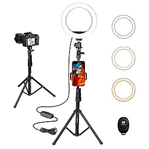 PHOPIK Selfie Ring Light with Tripod Stand:Cell Phone Ring Light Stand for Video Conference Lighting/Zoom Lighting/Makeup/Live Stream-Mini Phone Camera Ringlight for YouTube Video/Photography