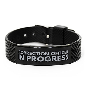 Inspirational Correction Officer Black Shark Mesh Bracelet, Correction Officer in Progress, Best Graduation Gifts for Students
