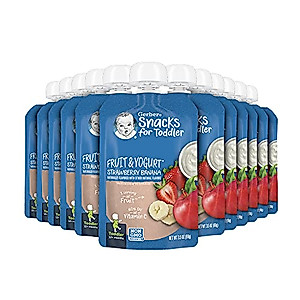 Gerber Baby Food Pouches, Toddler 12+ Months, Fruit & Yogurt Strawberry Banana, 3.5 Ounce (Pack of 12)